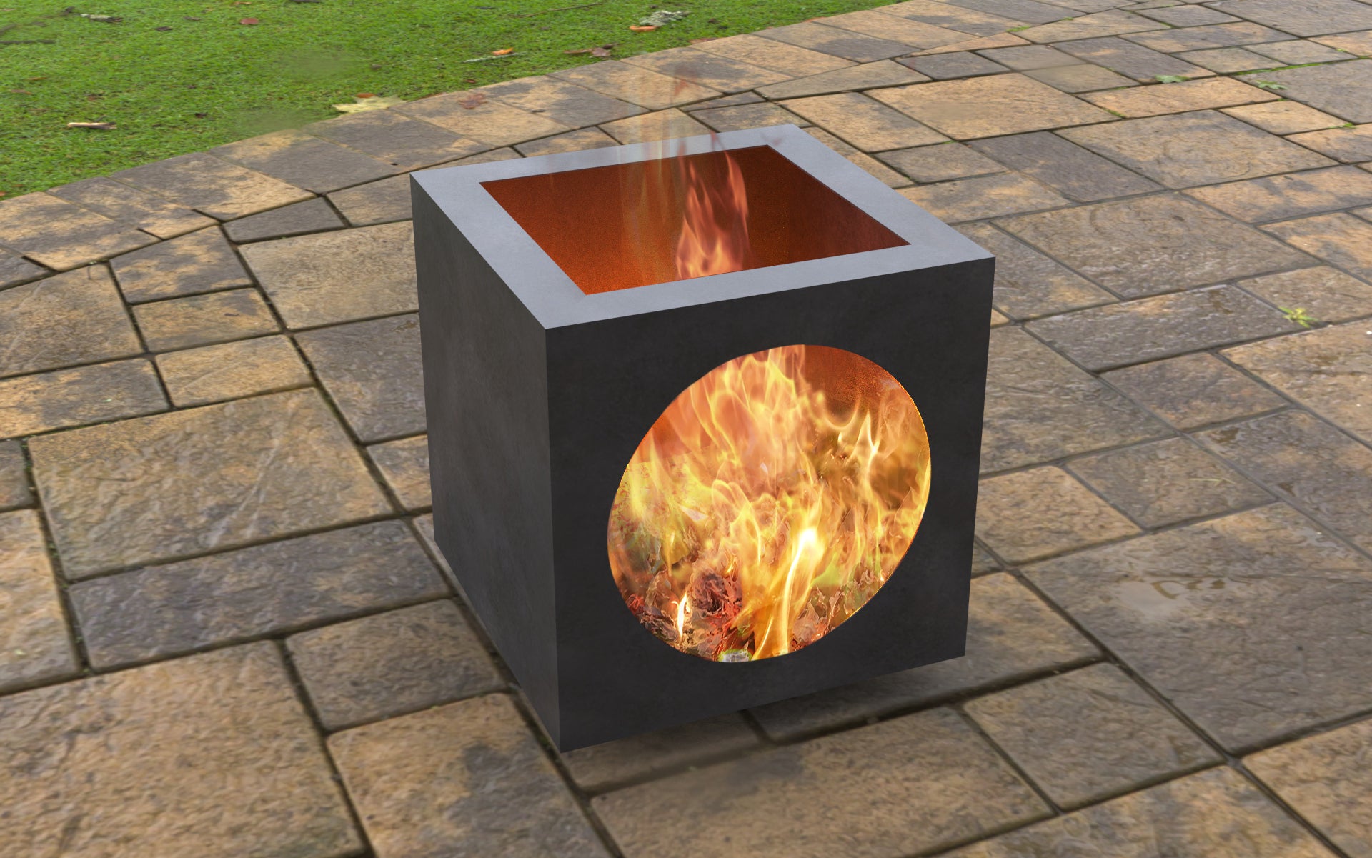 Modern Cube with Circle Outdoor Firepit – South Jersey Custom Metal Designs