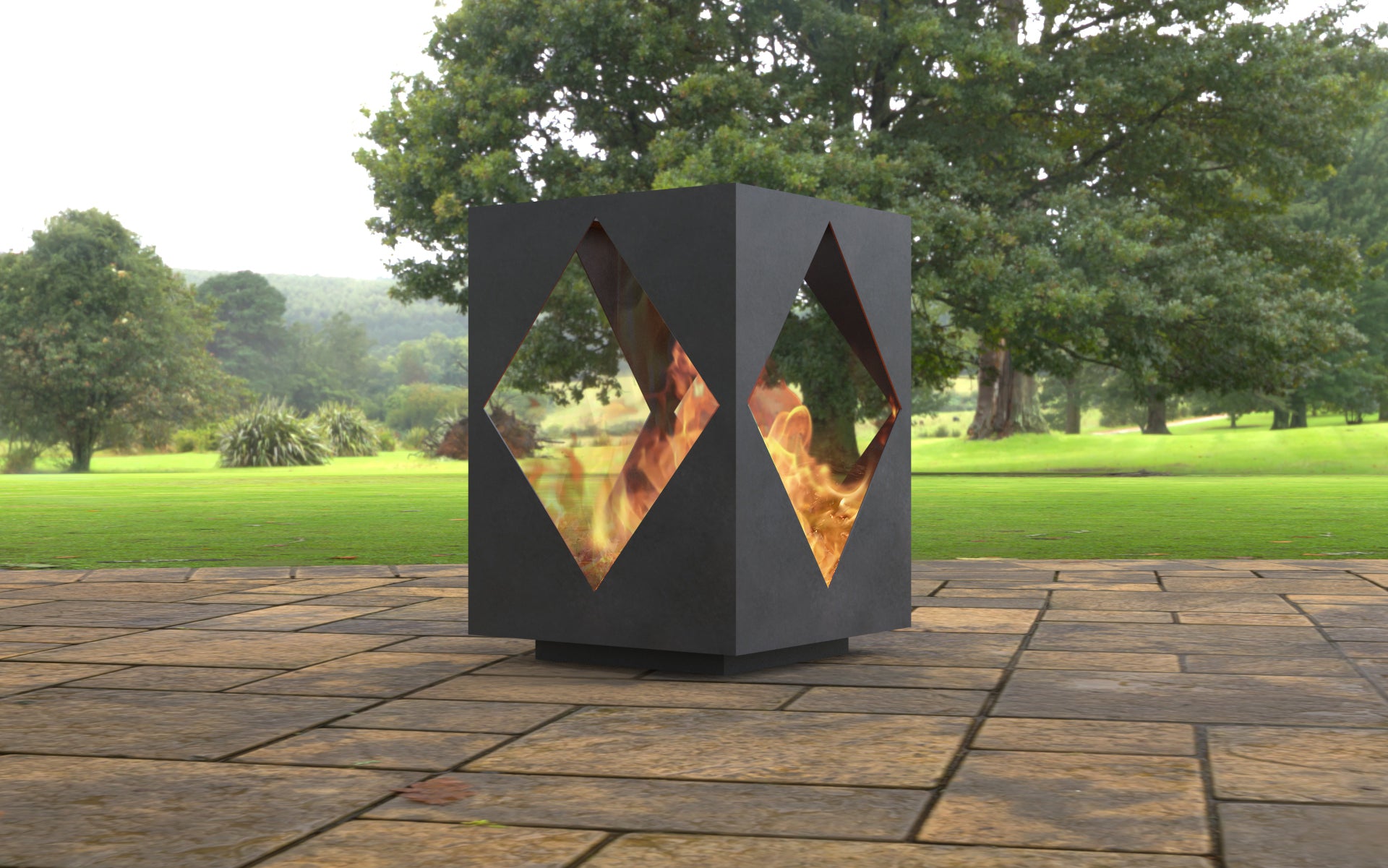 Modern Cube with Rhombus Outdoor Firepit – South Jersey Custom Metal ...